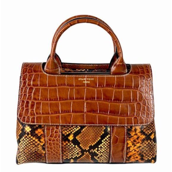 Ivan Troy | Bags | Bianca Brown Two Tone Embossed Snake Top Handle Bag ...